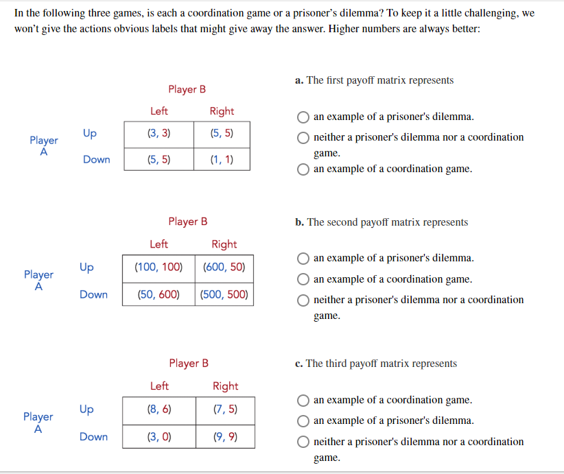 Solved In the following three games, is each a coordination | Chegg.com
