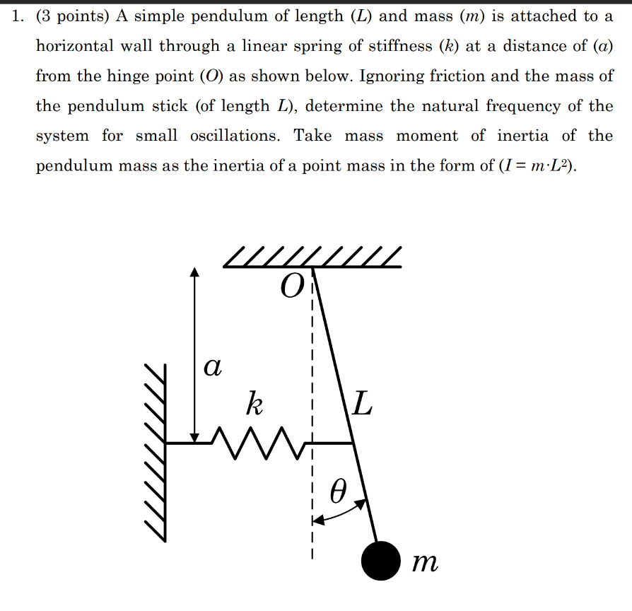 Solved 1. (3 ﻿points) ﻿A simple pendulum of length \( (L) \) | Chegg.com