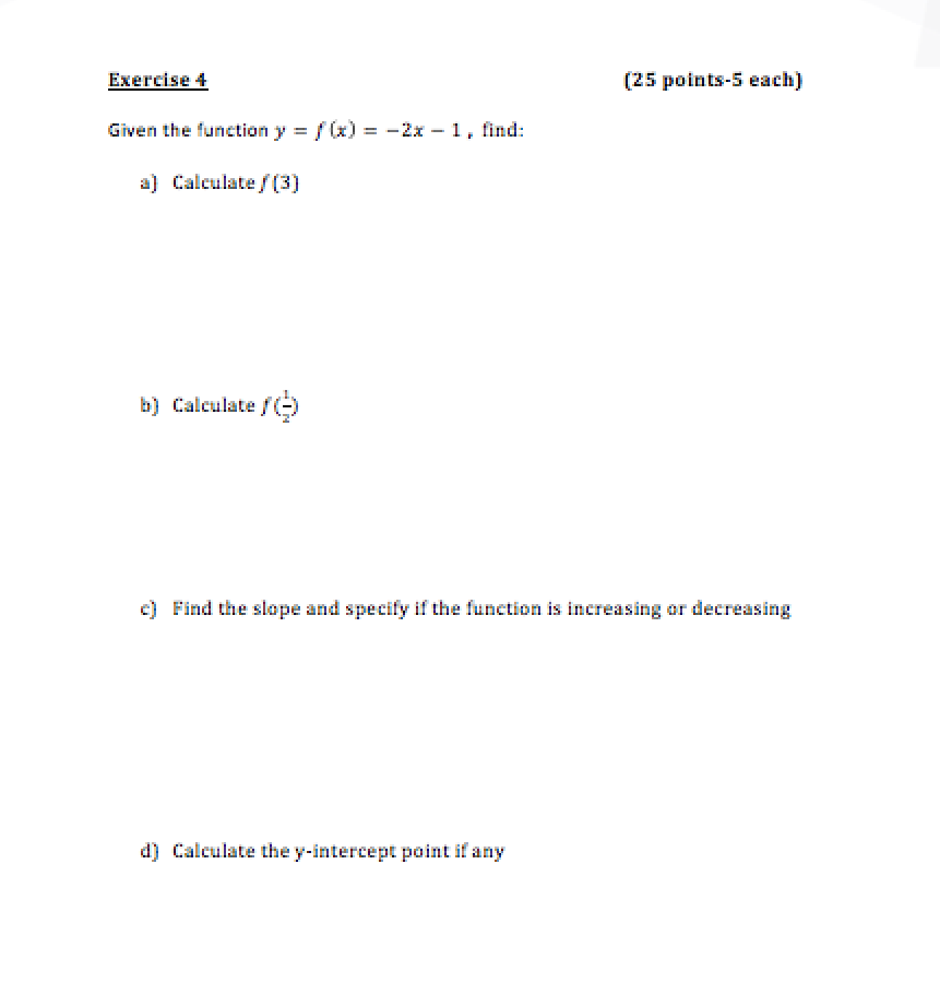 Solved Exercise 4 (25 points-5 each) Given the function y = | Chegg.com