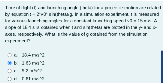 Solved Time of flight (t) and launching angle (theta) for a | Chegg.com