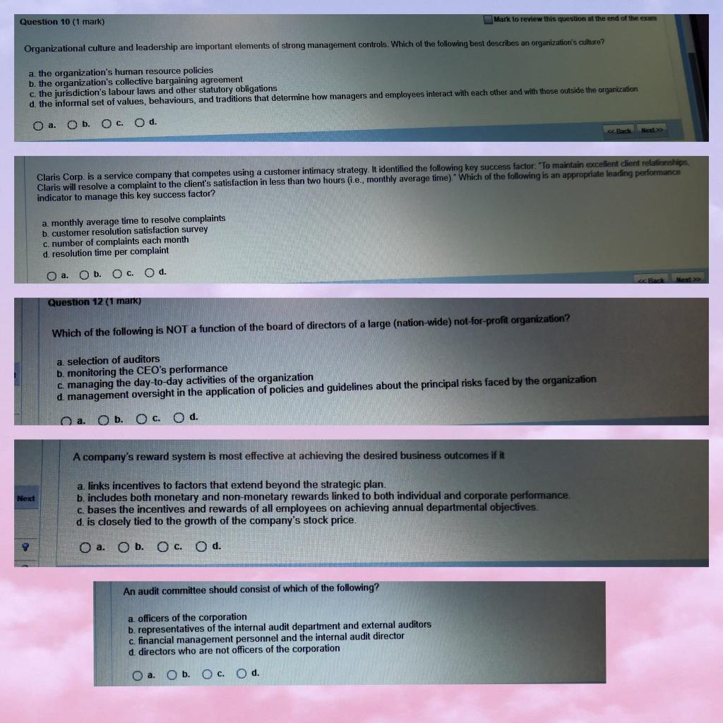 Solved Question 10 (1 mark) Mark to review this question at | Chegg.com