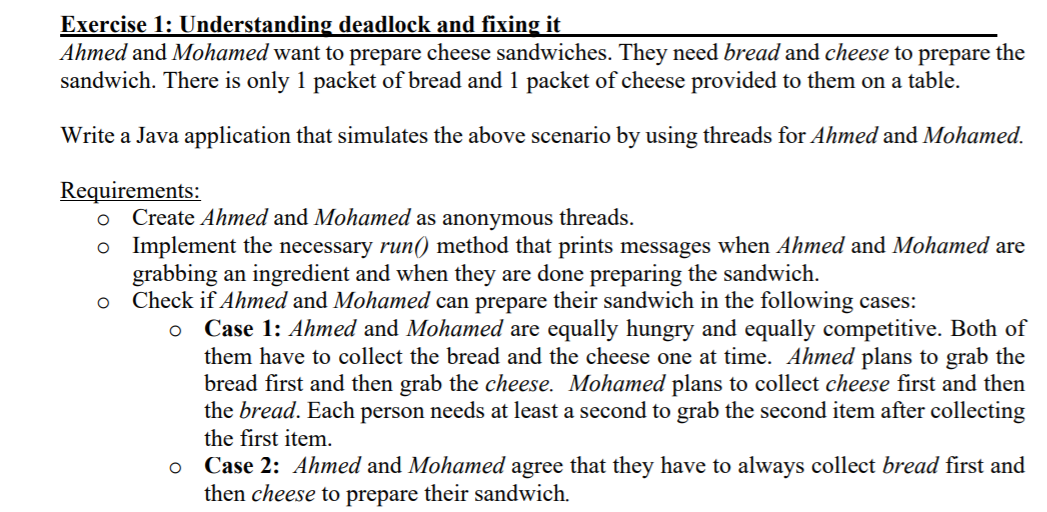 Exercise 1: Understanding deadlock and fixing it | Chegg.com