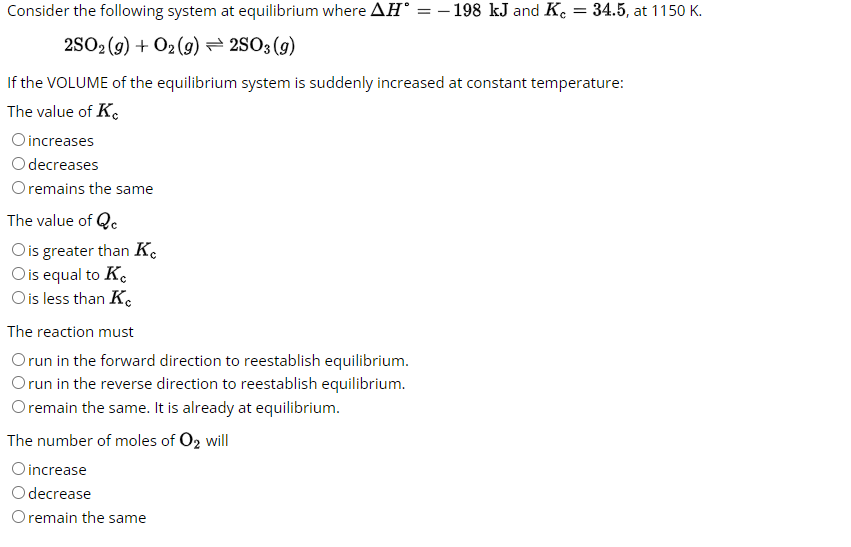 Solved Consider the following system at equilibrium where | Chegg.com