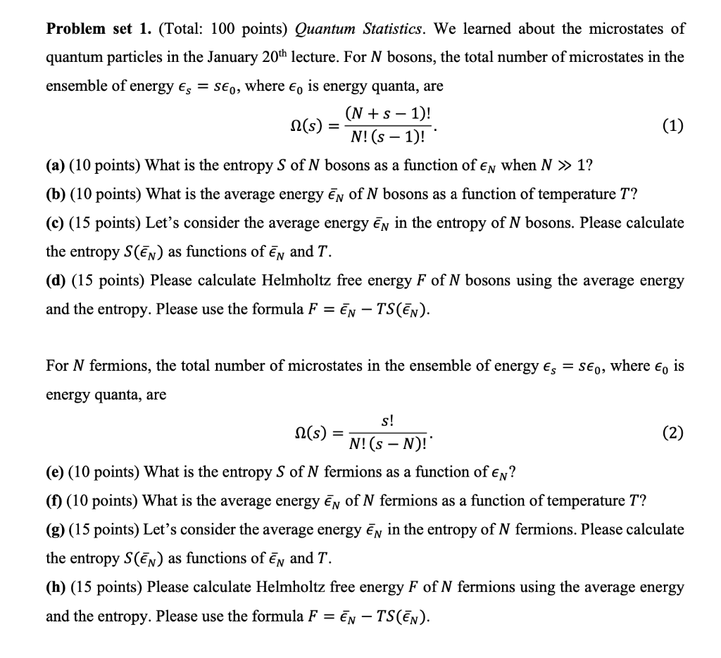 Solved Problem set 1. (Total: 100 points) Quantum | Chegg.com