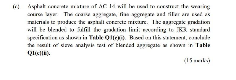 Solved (c) Asphalt concrete mixture of AC14 will be used to | Chegg.com