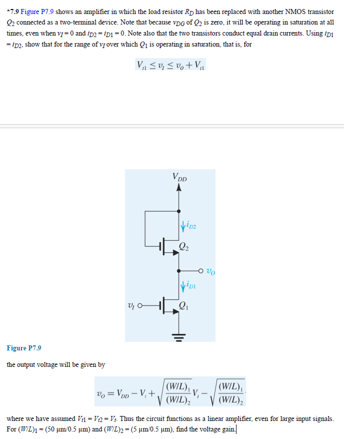 Solved *7.9 ﻿Figure P7.9 ﻿shows an amplifier in which the | Chegg.com