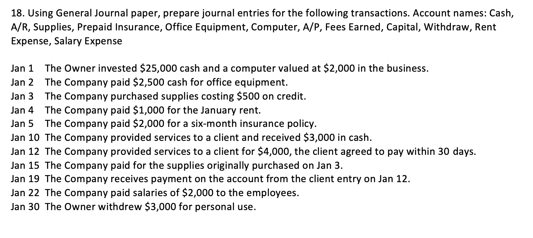 Solved 18. Using General Journal paper, prepare journal | Chegg.com