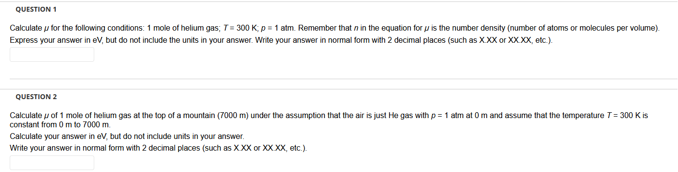 Solved Calculate μ for the following conditions: 1 mole of | Chegg.com