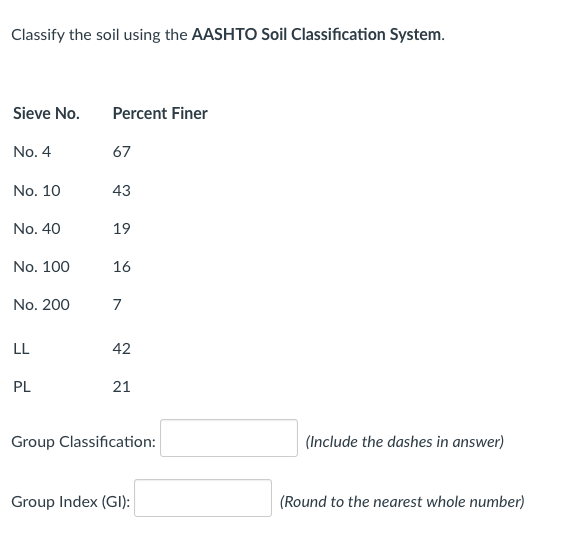 Solved Classify the soil using the AASHTO Soil | Chegg.com