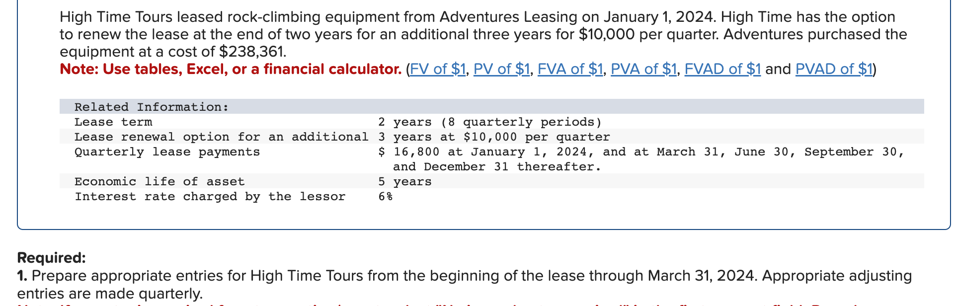 Solved High Time Tours leased rock-climbing equipment from | Chegg.com