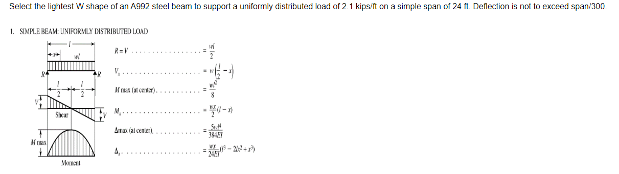 Solved Select the lightest W shape of an A992 steel beam to | Chegg.com