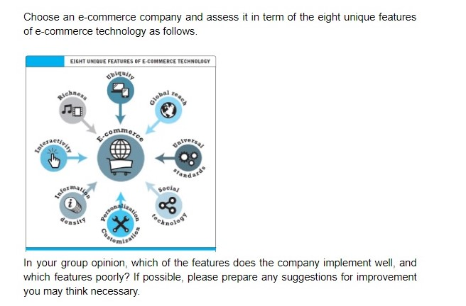 Solved Choose an e-commerce company and assess it in term of | Chegg.com
