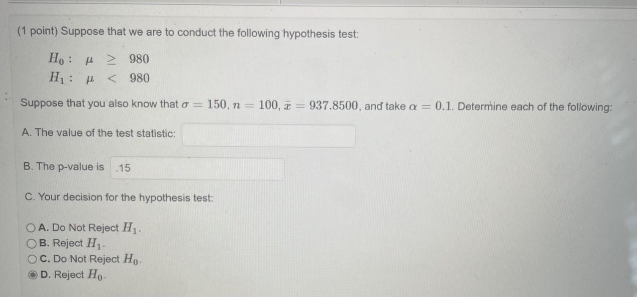 Solved Suppose that we are to conduct the following | Chegg.com