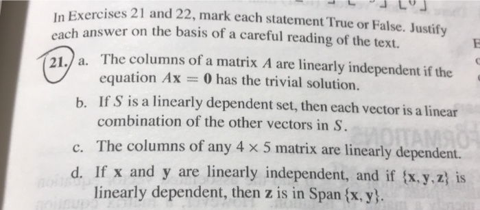 Solved In Exercises 21 and 22, mark each statement True or | Chegg.com