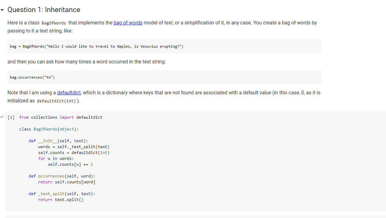 Solved Question 1: Inheritance Here is a class Bagofwords | Chegg.com