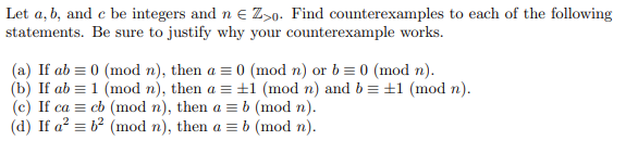 Solved Let a,b, and c be integers and n∈Z>0. Find | Chegg.com