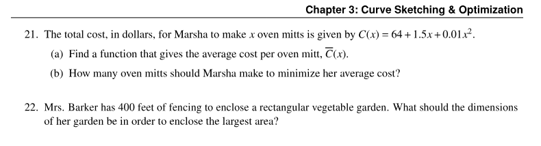 Solved Chapter 3: Curve Sketching & OptimizationThe total | Chegg.com
