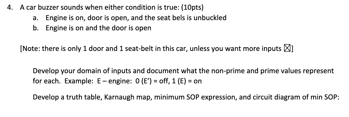 Solved A car buzzer sounds when either condition is true: | Chegg.com