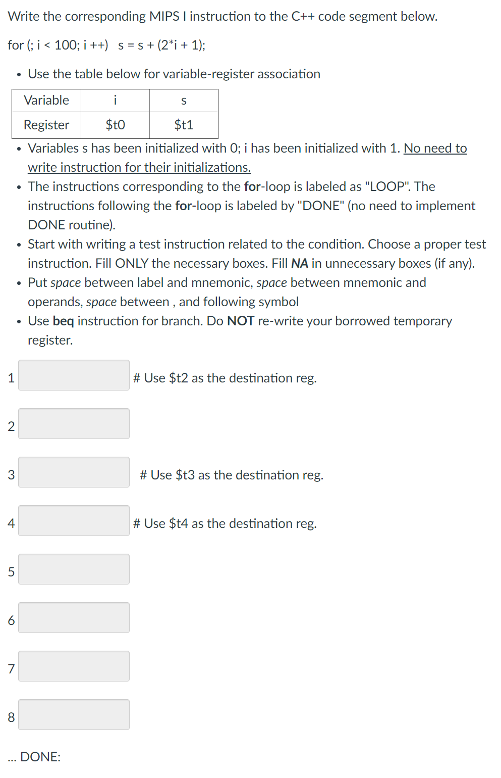 Solved Write the corresponding MIPS I instruction to the C++ | Chegg.com