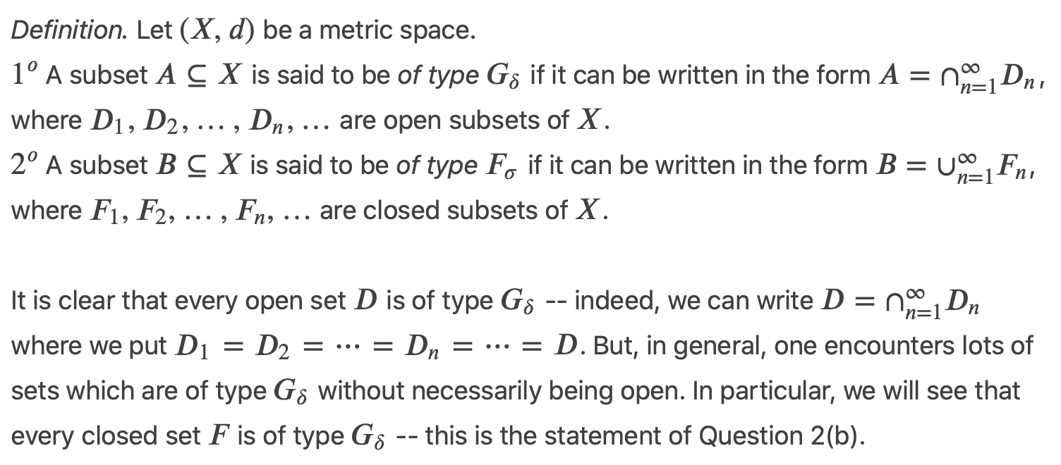 Solved Definition. Let (X,d) be a metric space. 1o A subset | Chegg.com