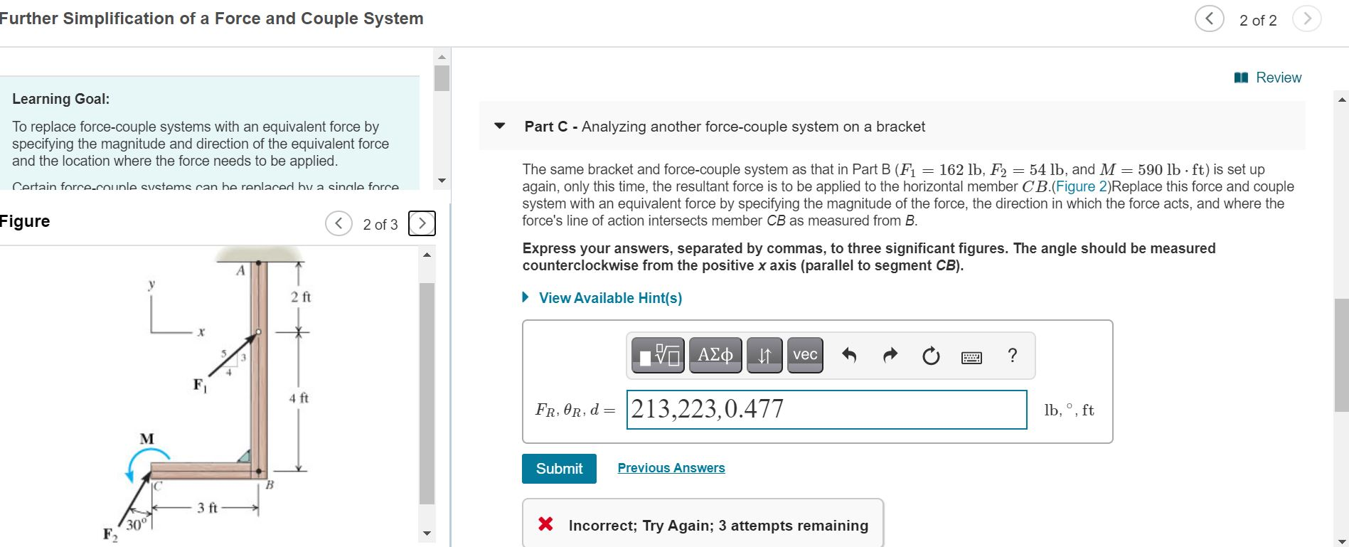 Solved Further Simplification of a Force and Couple System