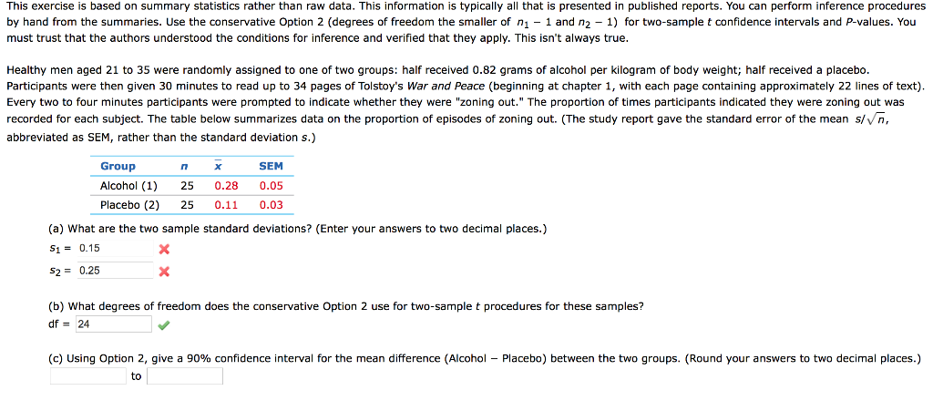 Solved This exercise is based on summary statistics rather | Chegg.com