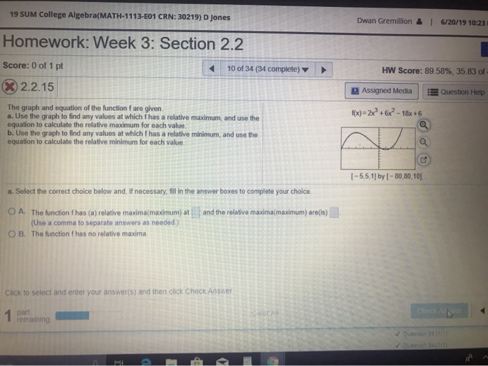 Solved 19 SUM College Algebra(MATH-1113-E01 CRN: 30219) D | Chegg.com