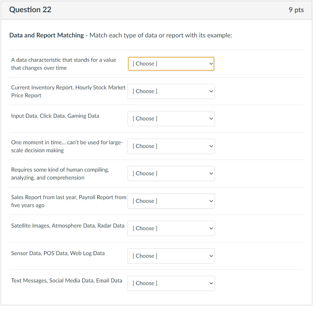 Solved Data and report matching Options include: Human | Chegg.com