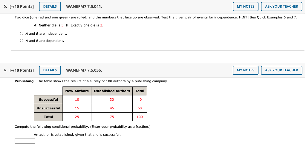 Solved 5. [-/10 Points] DETAILS WANEFM7 7.5.041. MY NOTES | Chegg.com