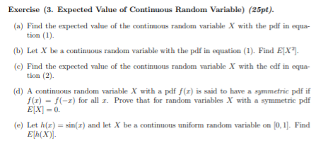 Solved Exercise (3. Expected Value of Continuous Random | Chegg.com