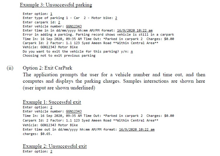 Solved Carpark Parking application for Question 2 and 3 The | Chegg.com