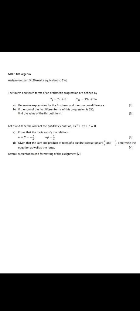 Solved The fourth and tenth terms of an arithmetic | Chegg.com