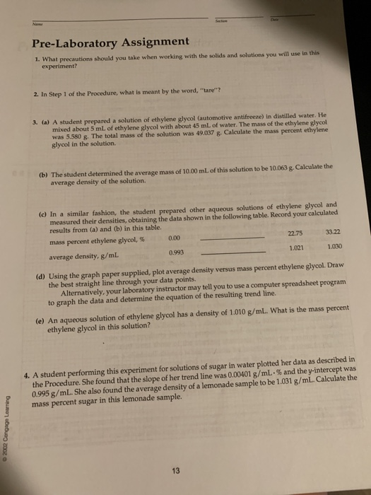 Pre-Laboratory Assignment at precautions should you | Chegg.com