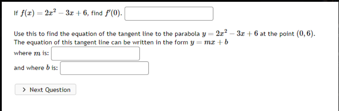 Solved If f(x)=2x2−3x+6, find f′(0) Use this to find the | Chegg.com