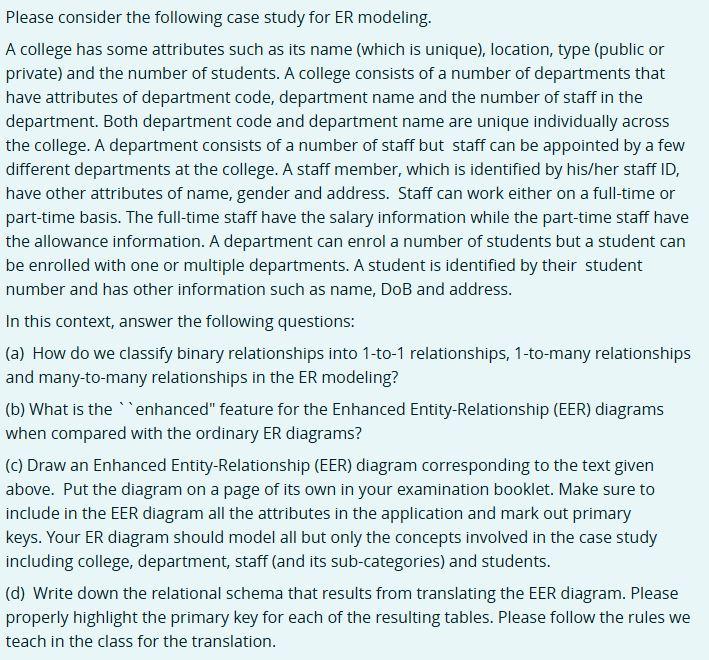 Solved Please consider the following case study for ER | Chegg.com