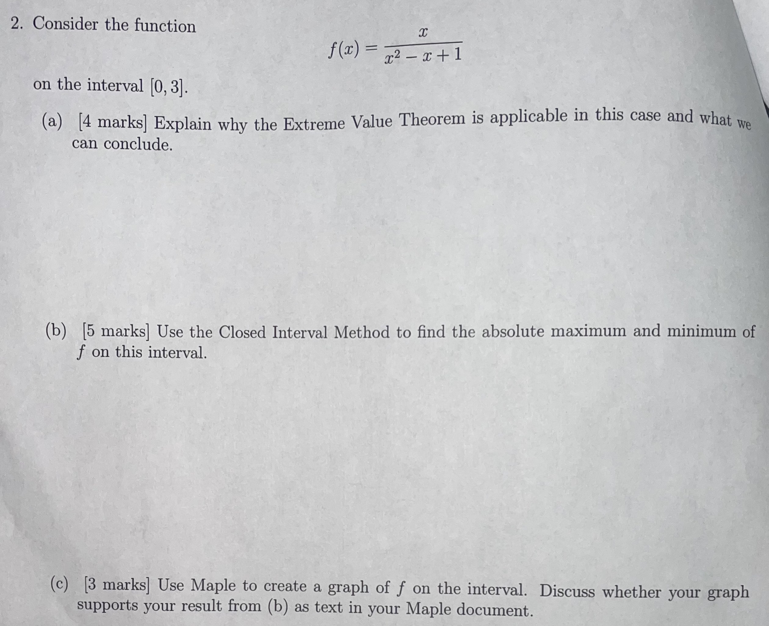 Solved Consider the functionf(x)=xx2-x+1on the interval | Chegg.com