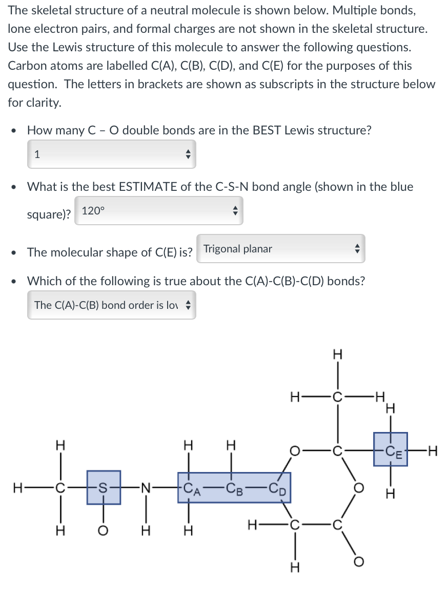 Solved The skeletal structure of a neutral molecule is shown | Chegg.com