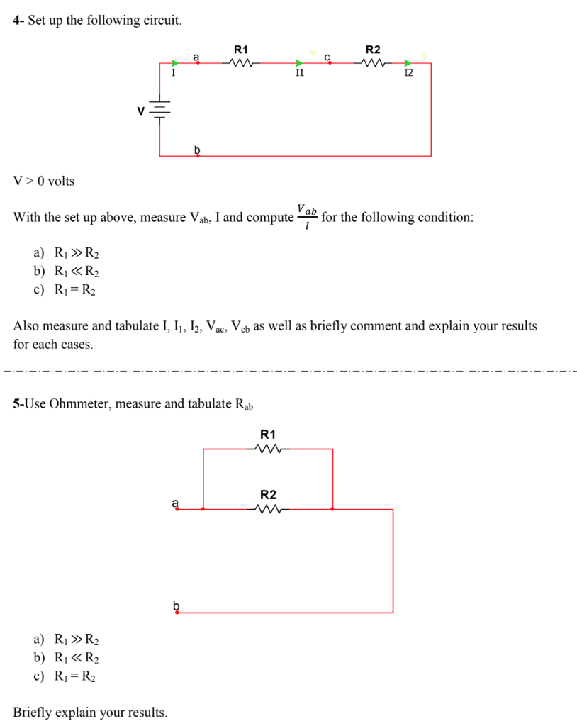 Solved 4- Set up the following circuit R1 R2 I1 12 V>0 volts | Chegg.com