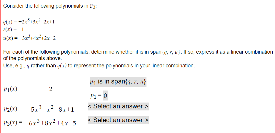 Solved Consider the following polynomials in P3: | Chegg.com