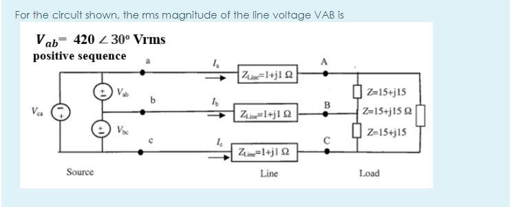 Solved For the circuit shown, the rms magnitude of the line | Chegg.com