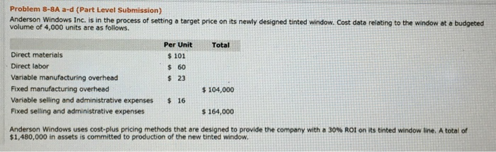 Solved Problem 8-8A a-d (Part Level Submission) Anderson | Chegg.com