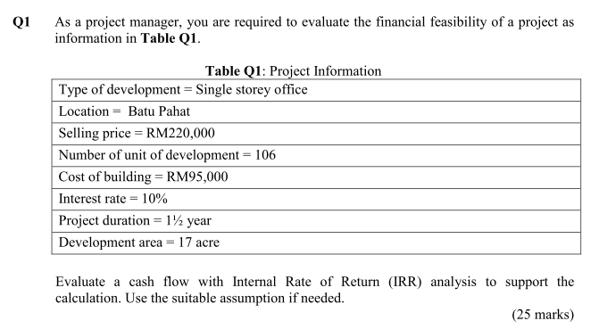 Solved Q1 As a project manager, you are required to evaluate | Chegg.com