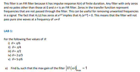 Solved 3. Design of a Simple FIR Filter Im Unit circle N a | Chegg.com