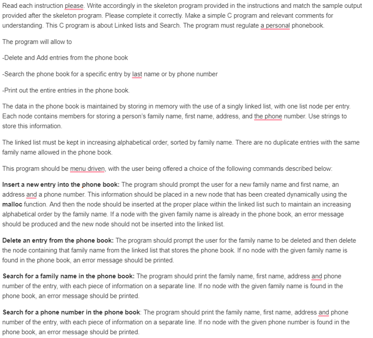 Solved Please write the C program according to the skeleton | Chegg.com