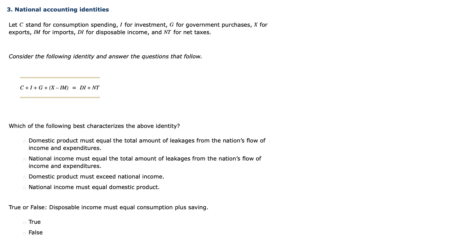 Solved 3. National accounting identities Let C stand for | Chegg.com