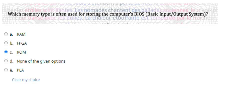 Solved Which memory type is often used for storing the | Chegg.com