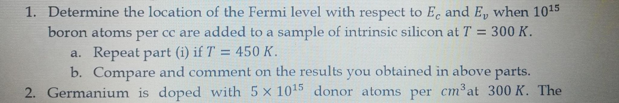 Solved 1. Determine the location of the Fermi level with | Chegg.com