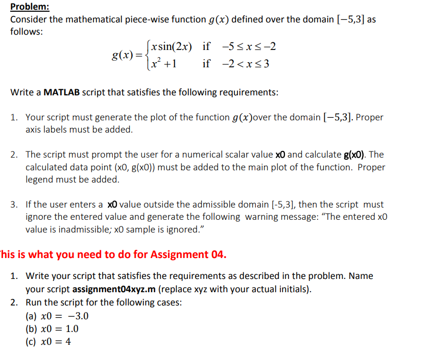 Solved Problem: Consider the mathematical piece-wise | Chegg.com