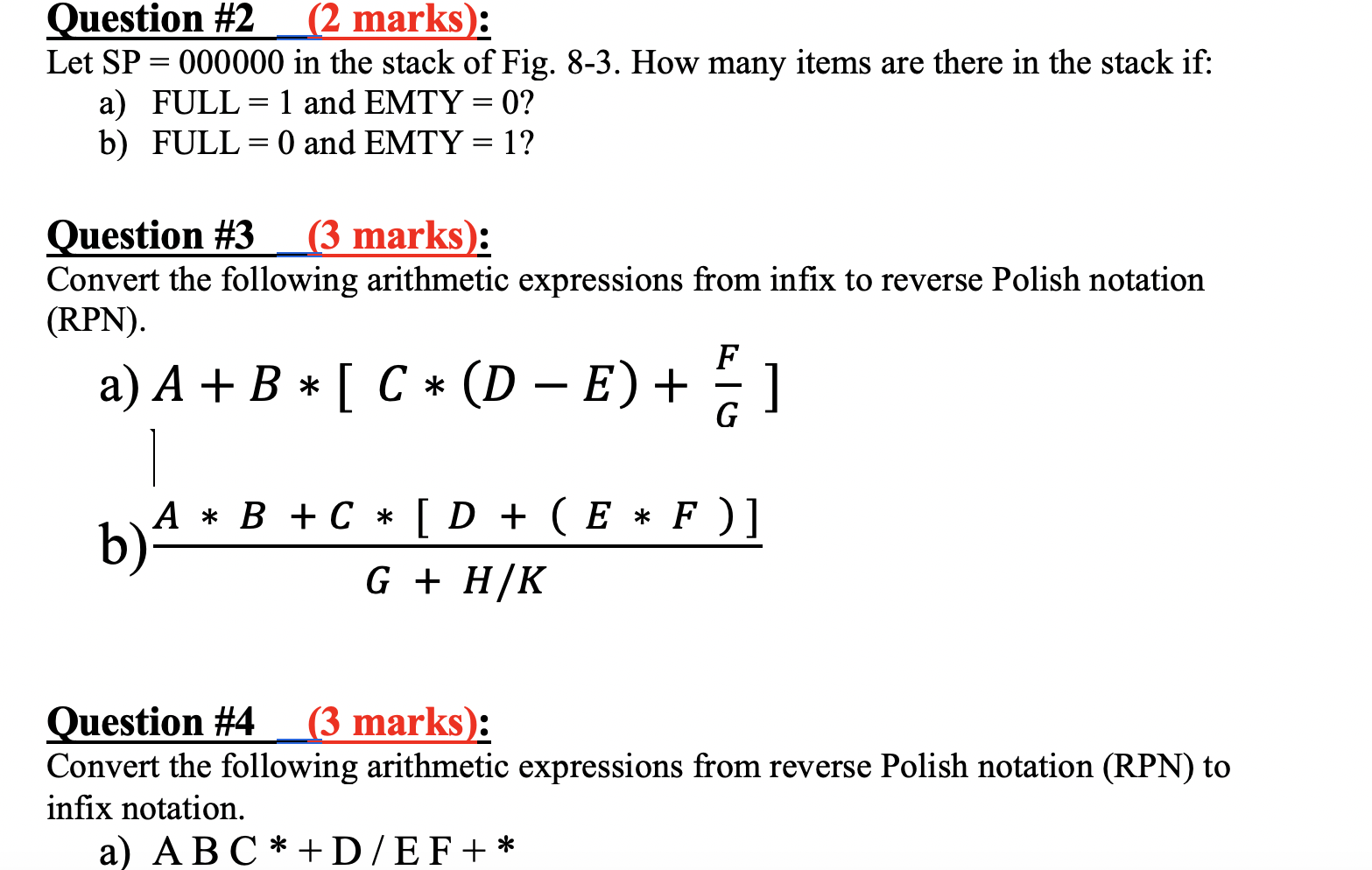 Solved Question #2 (2 marks): Let SP = 000000 in the stack | Chegg.com