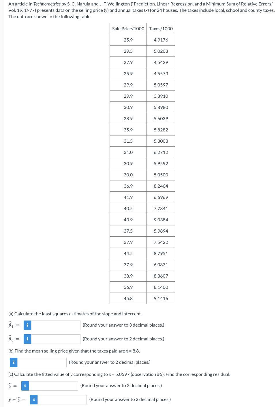 Solved An article in Technometrics by S. C. Narula and J. F. | Chegg.com